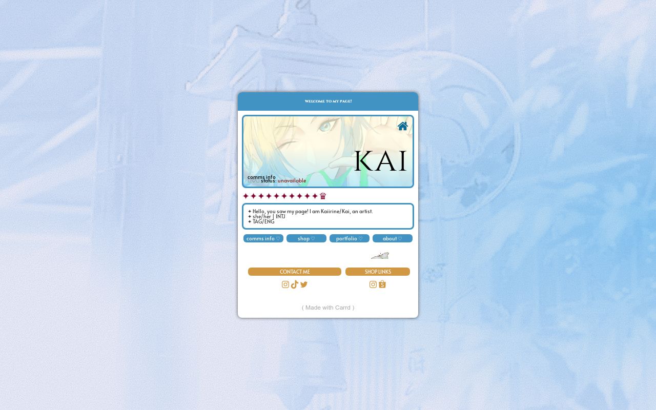 Kaiirine's carrd ☾ ⋆*･ﾟ:⋆*･ﾟ